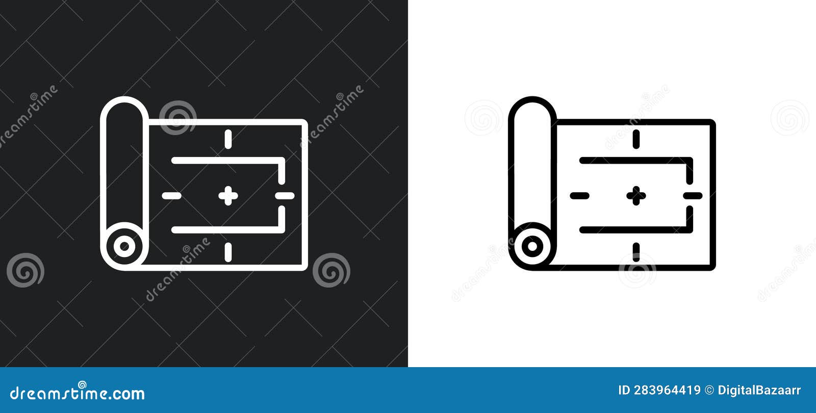 Construction Plan Outline Icon in White and Black Colors. Construction ...