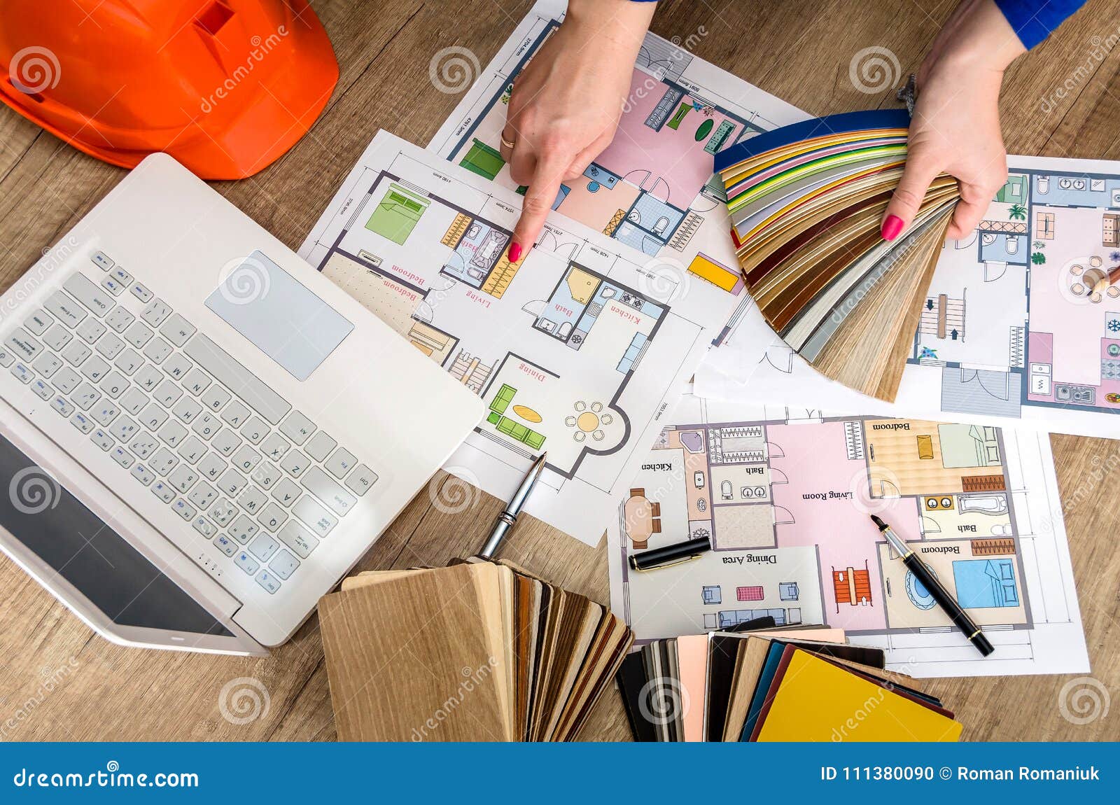 Construction Plan and Samples Materials Stock Photo - Image of hands ...