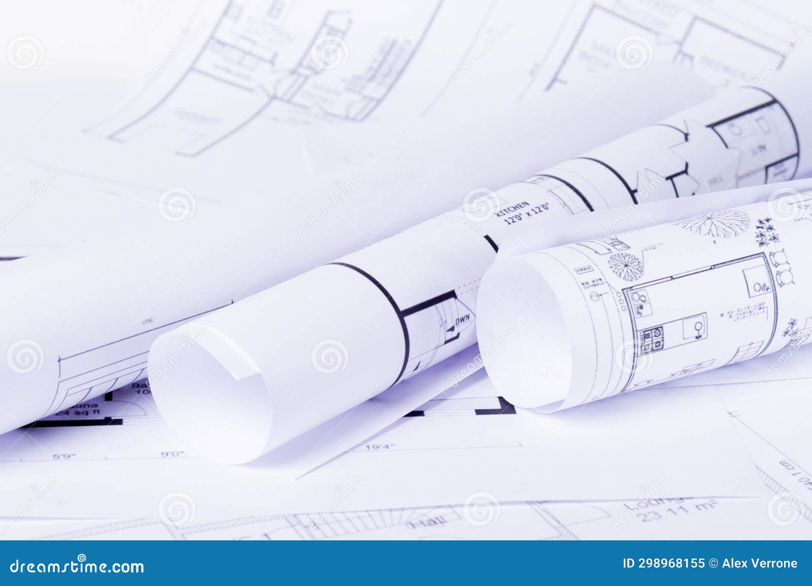 Construction Plan. Scheme Drawing Rolled Up in a Roll. Home Renovation ...