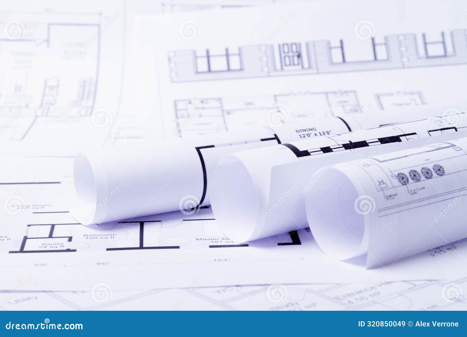 Construction Plan. Scheme Drawing Rolled Up in a Roll. Home Renovation ...