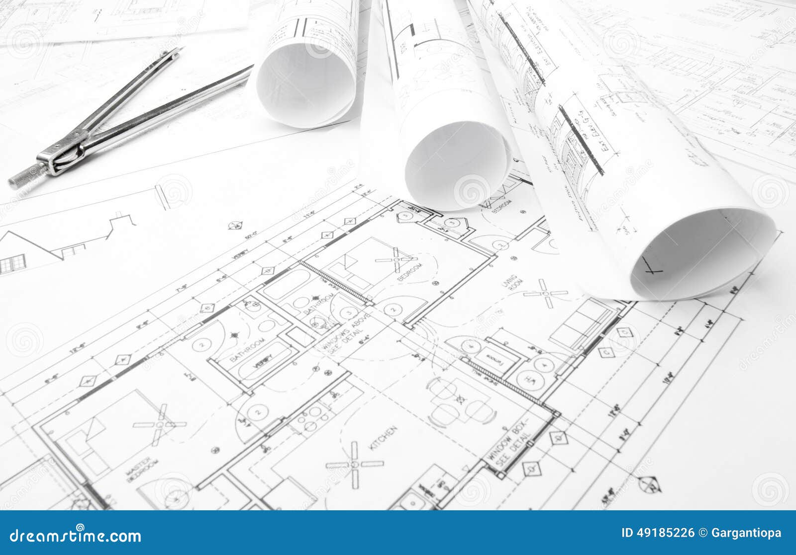 Construction Planning Drawings Stock Photo - Image of buildings ...