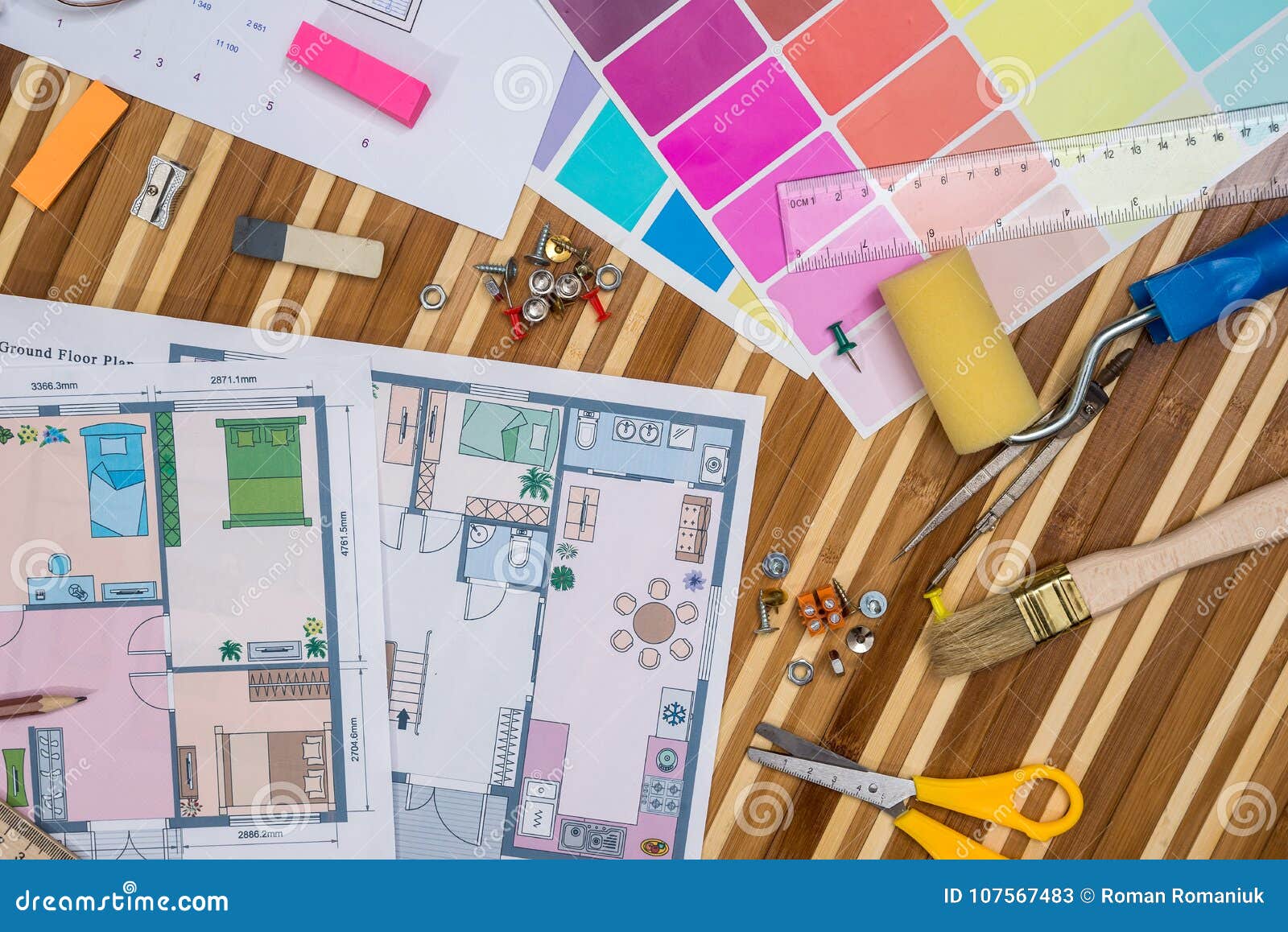 Construction Plans with Color Samples Stock Image - Image of samples ...