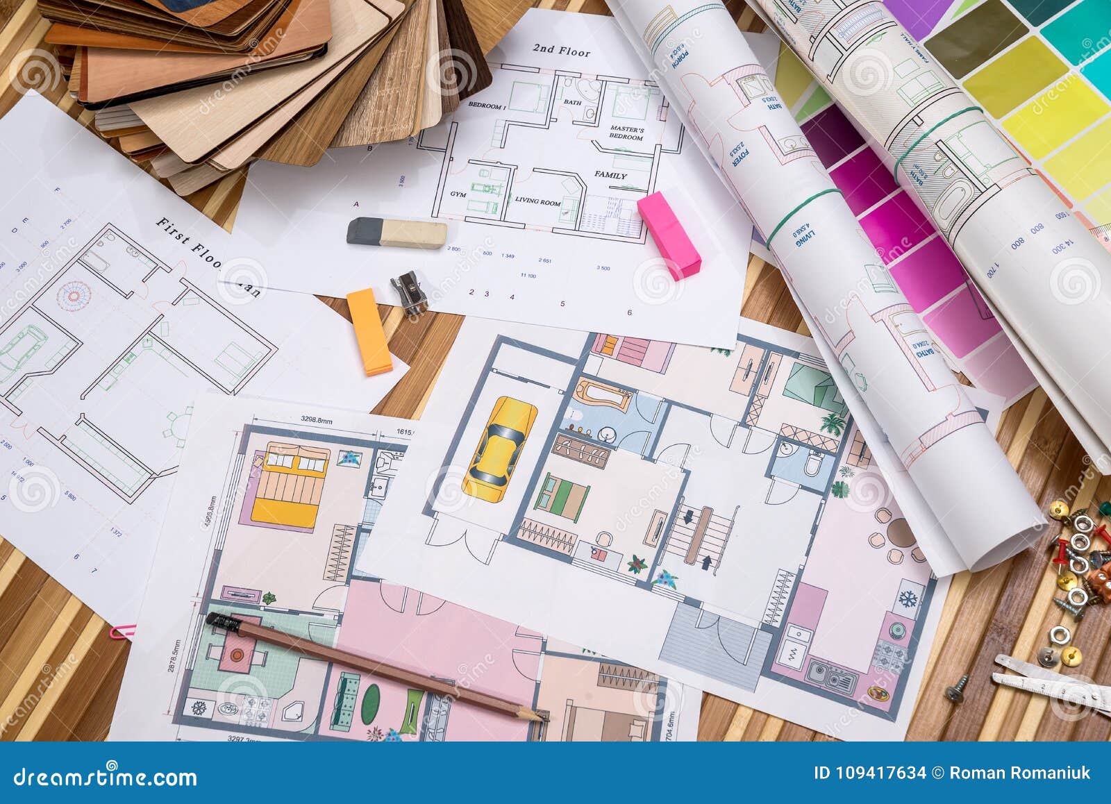 Construction Plans with Color Samples Stock Photo - Image of ...