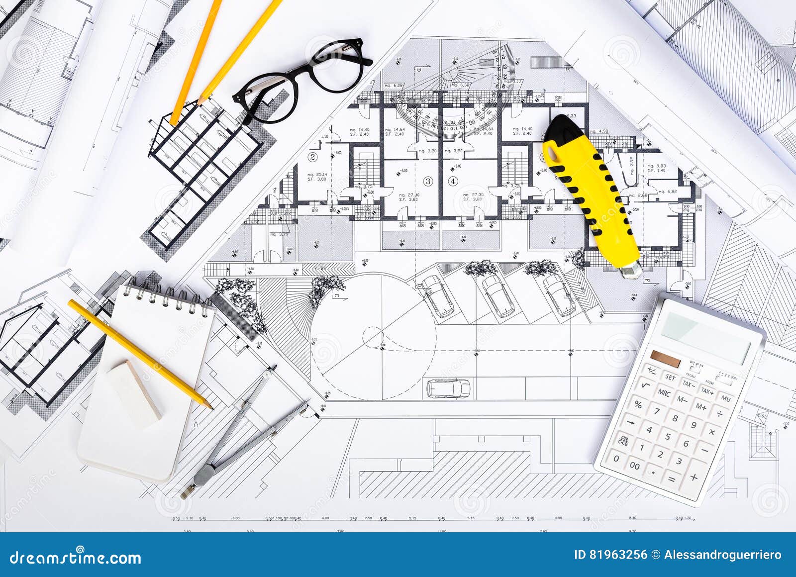 Construction Plans with Drawing Tools and Calculatore on Blueprints ...