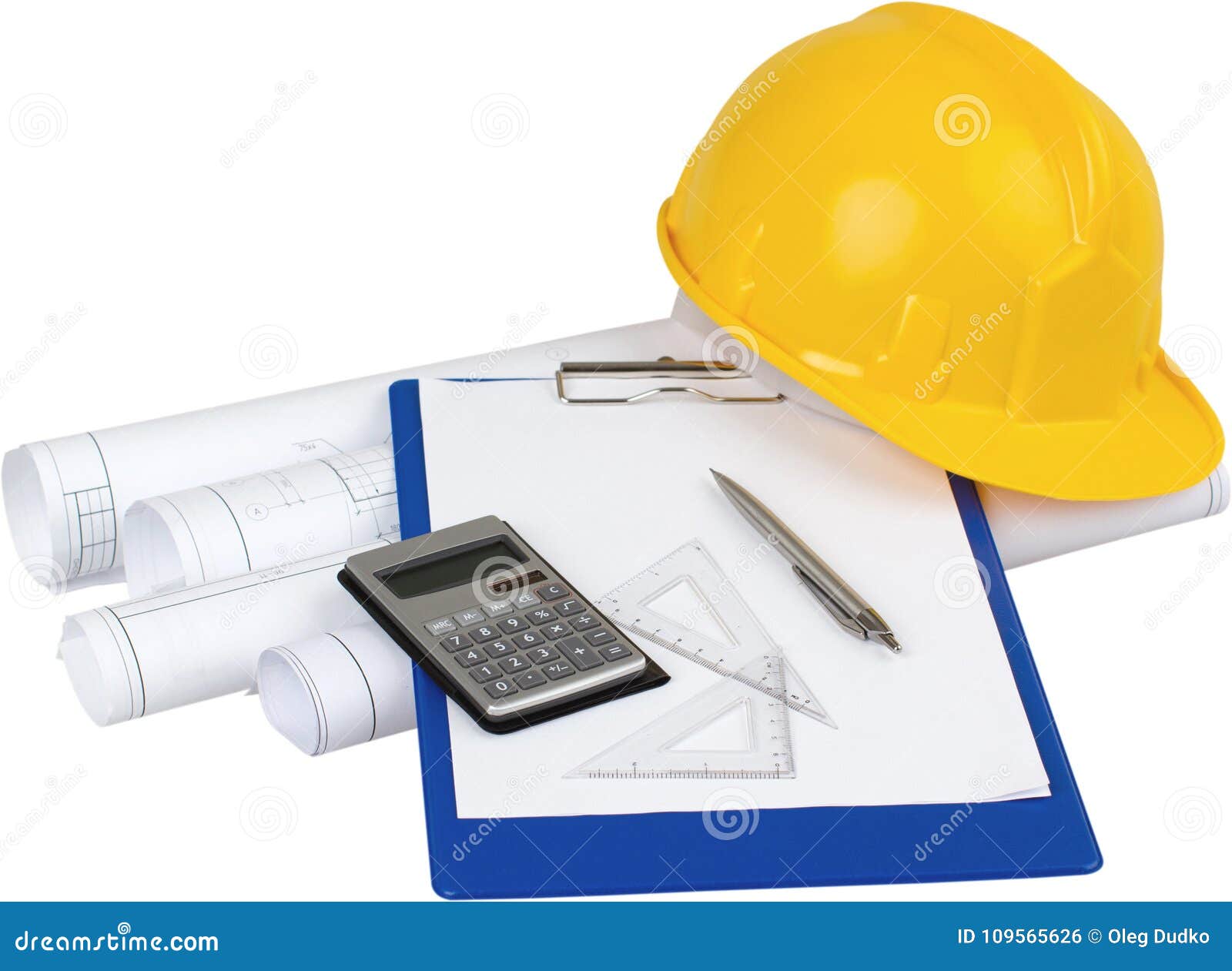 Construction Plans, Notepad, Setsquares Stock Photo - Image of hammer ...