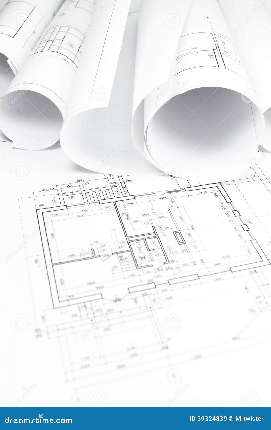 Construction Plans in Rolls Stock Image - Image of drawing, paper: 39324839