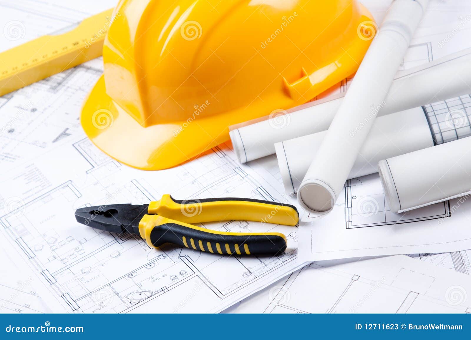 Construction Plans and Ruler Stock Image - Image of estate, interior ...
