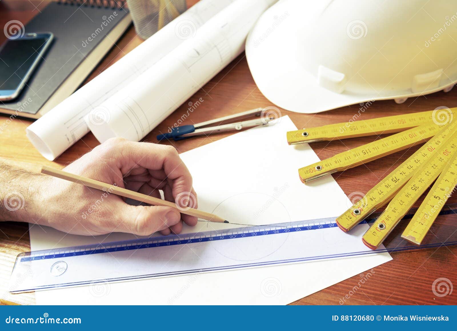 Construction Plans and Tools Stock Photo - Image of hardhat ...