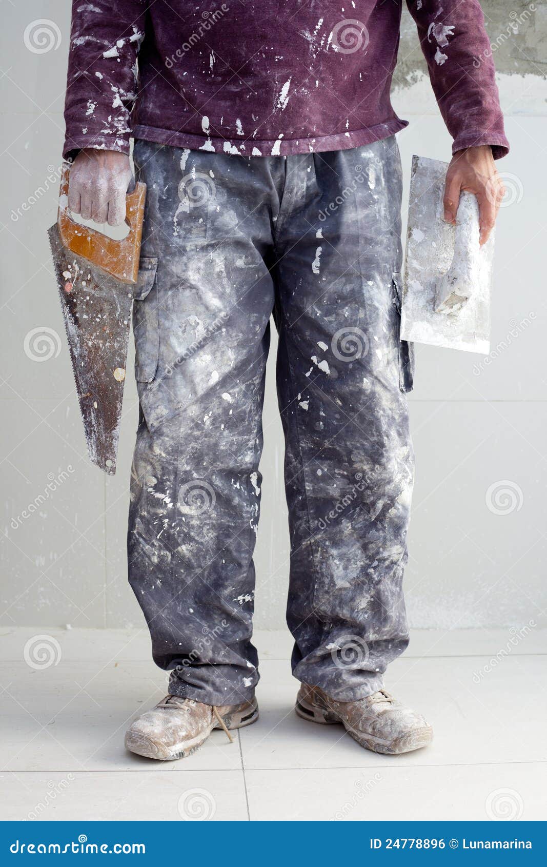 Construction Plaster Plaster Man Dirty Trousers Stock Photo - Image of ...