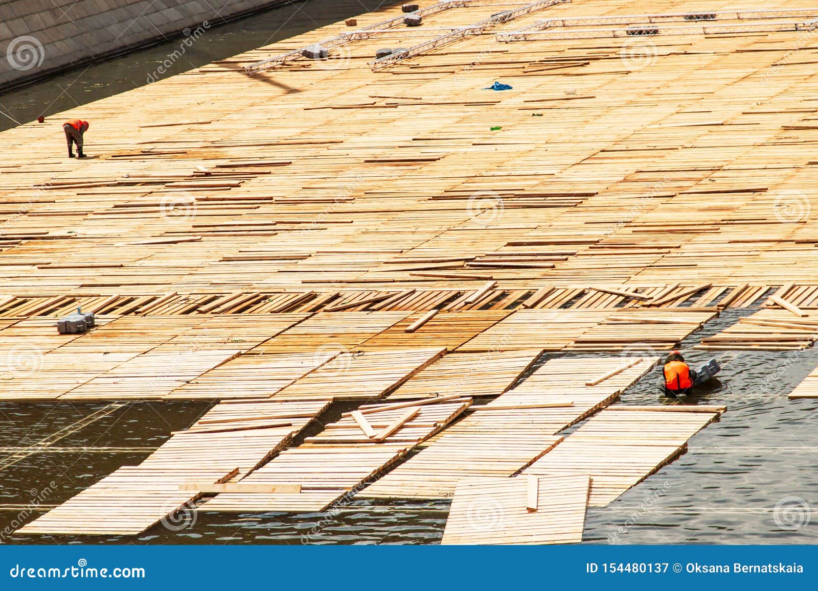 Construction of a Platform on the Water Stock Image - Image of wooden ...
