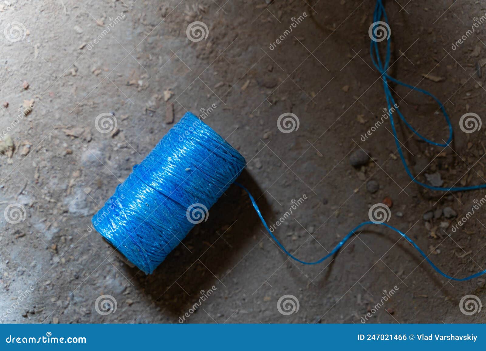 Construction Polypropylene Blue Thread Lies on the Concrete Floor Close ...
