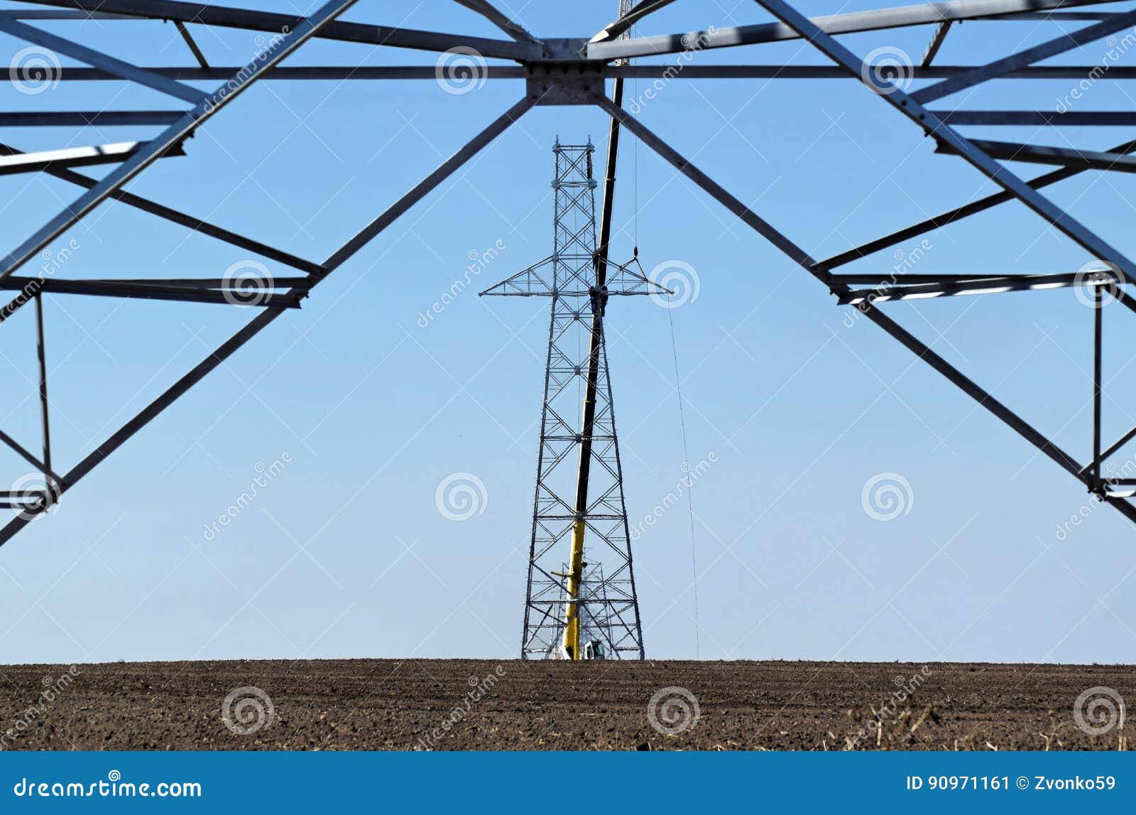 Construction of Power Lines Stock Image - Image of electrical, land ...