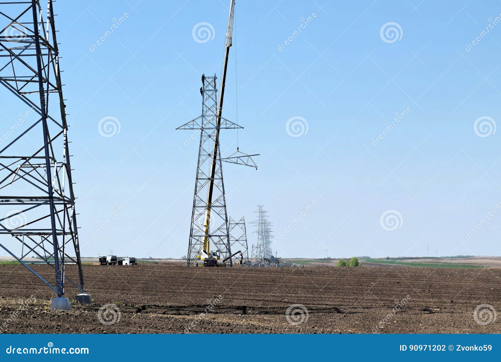 Construction of Power Lines Stock Photo - Image of lines, assembly ...