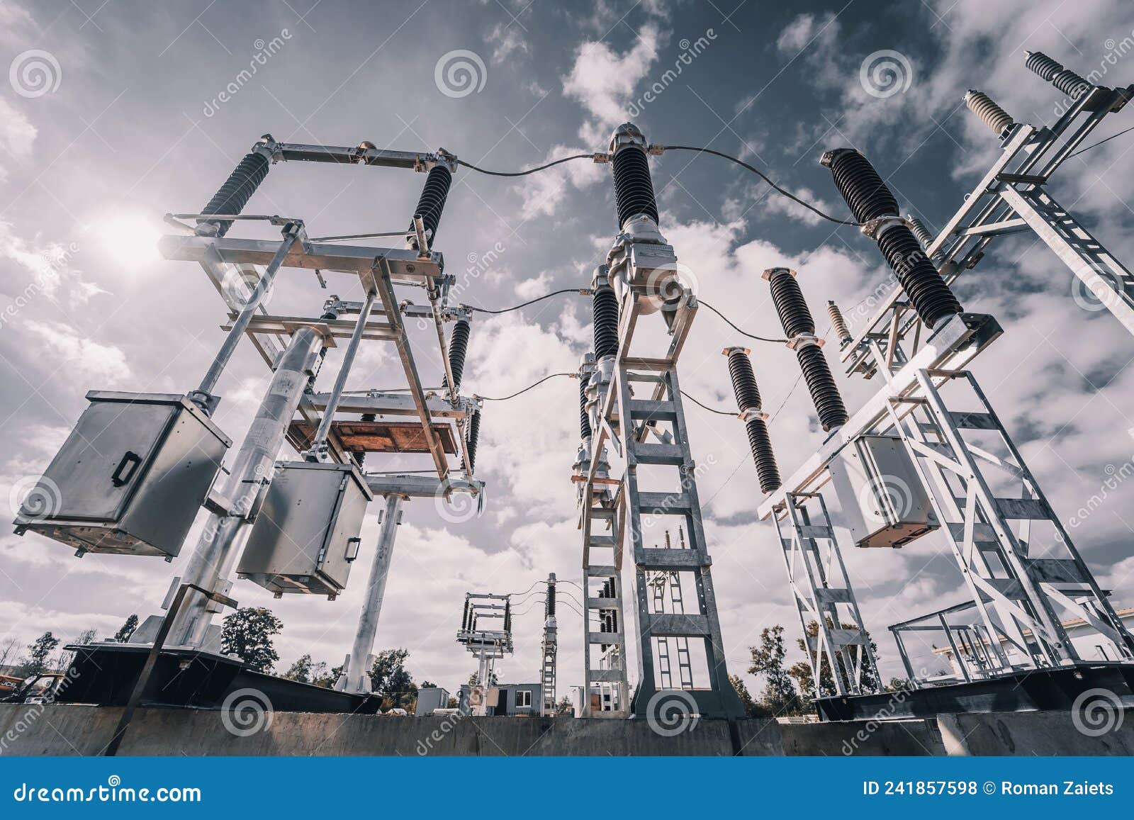 Construction of a Power Transmission Substation on a Background of Grey ...
