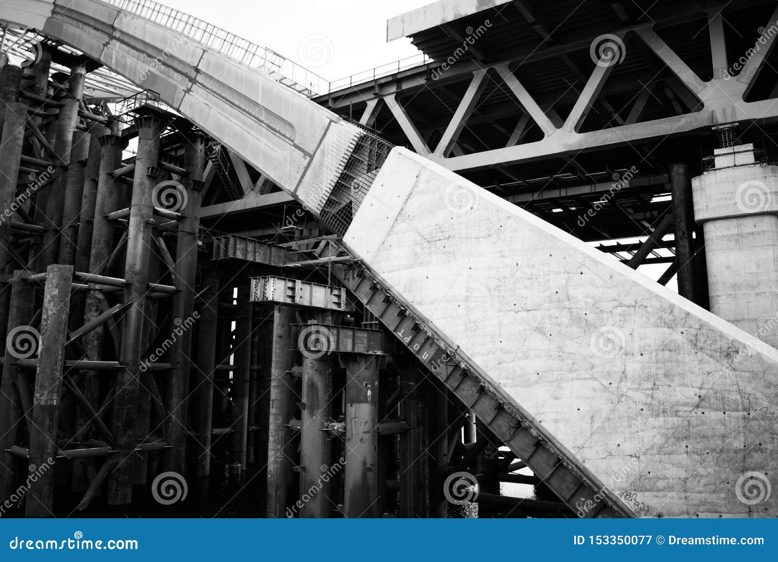 Construction of a Powerful River Industrial Bridge Stock Image - Image ...