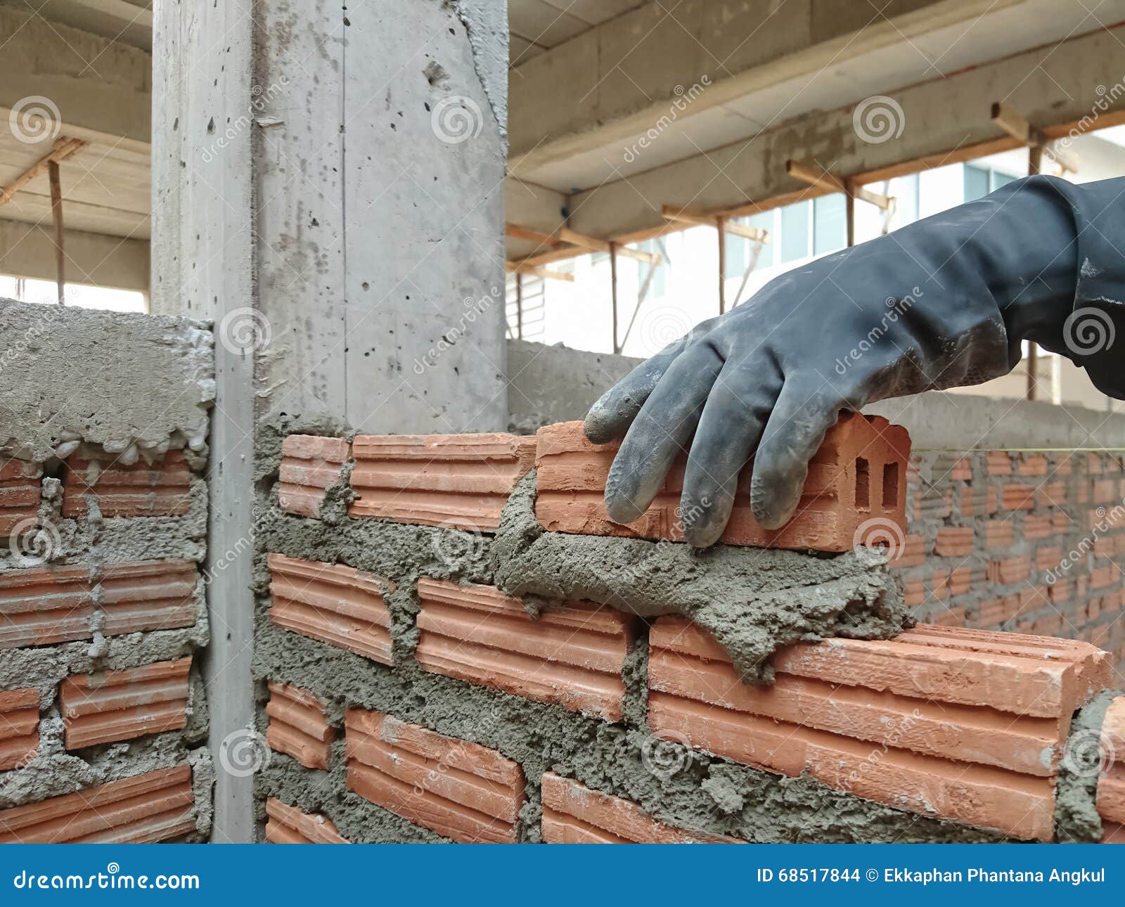 Construction Process Brick Installation Stock Photo - Image of concrete ...