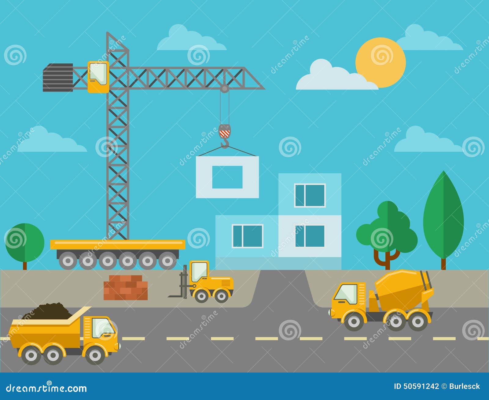 Construction Process. Wheelbarrow And Stop Barrier. Foundation Building ...