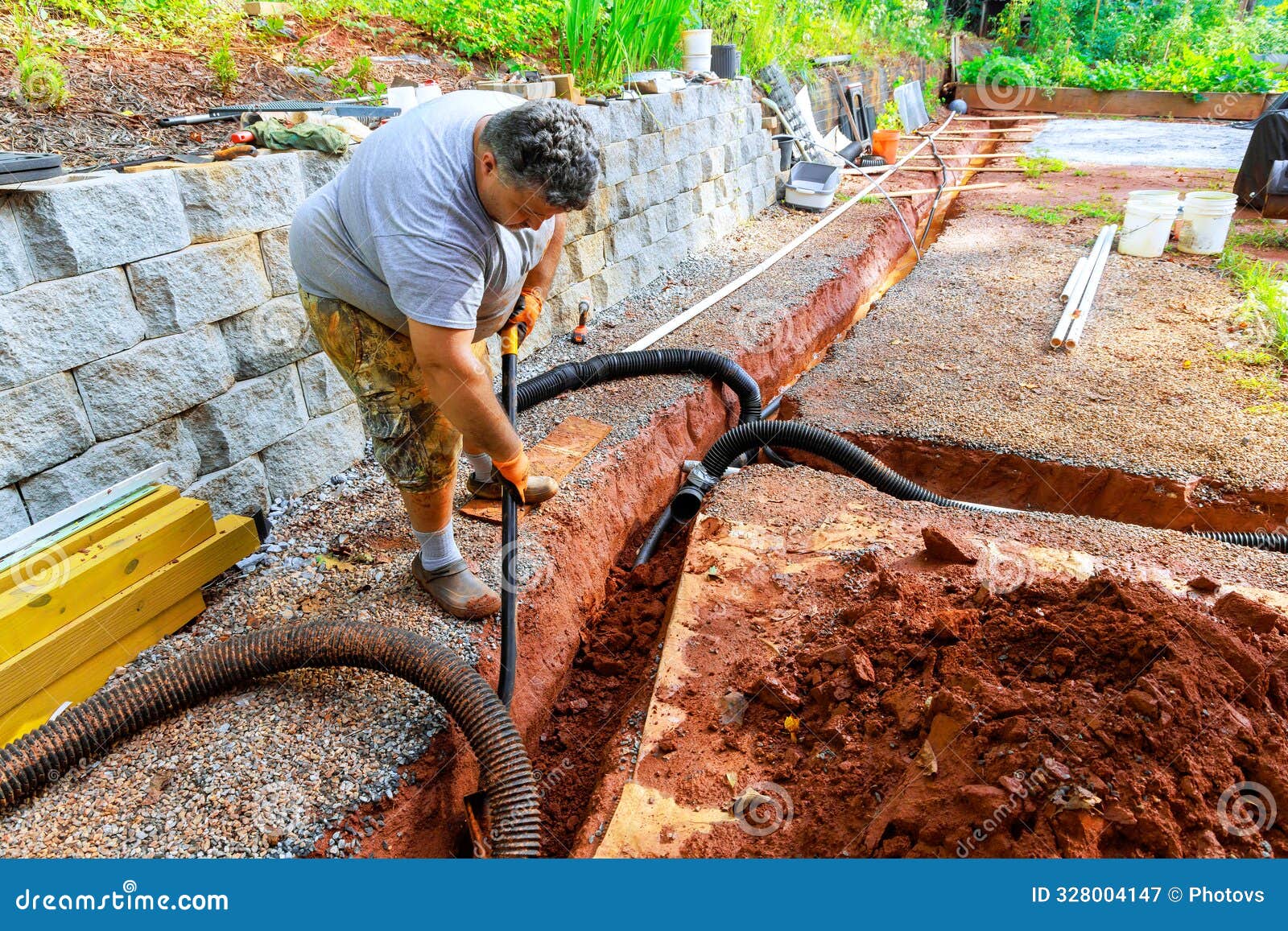 In Construction Process, Drainage Pipes are Installed Underground for ...