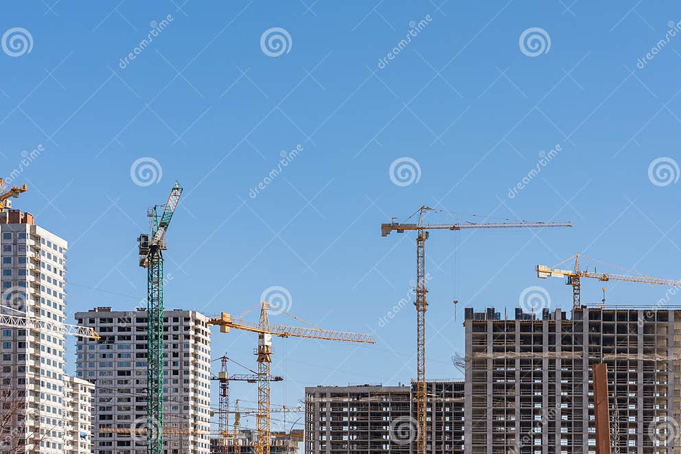 The Construction Process of Many High-rise Buildings Stock Photo ...