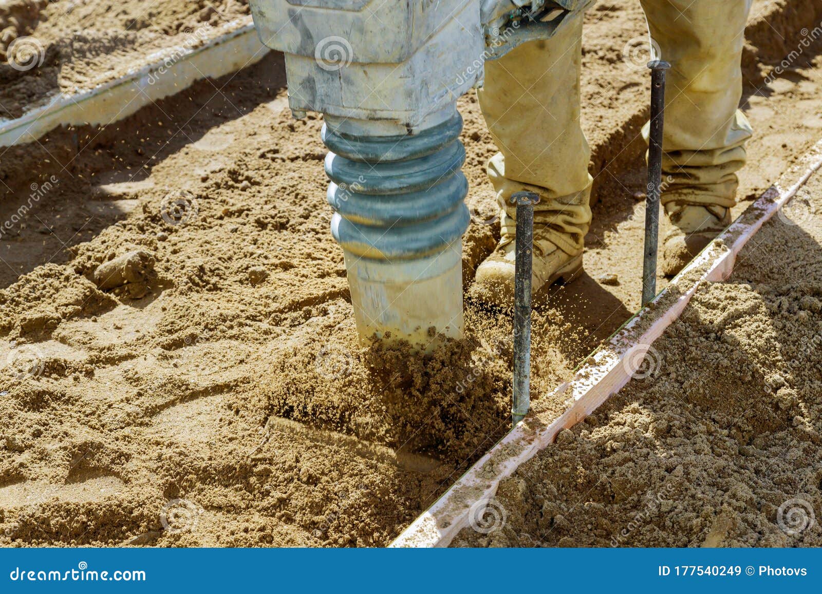Jumping Hammer Vibratory On Sand Ground At Construction Process In The ...