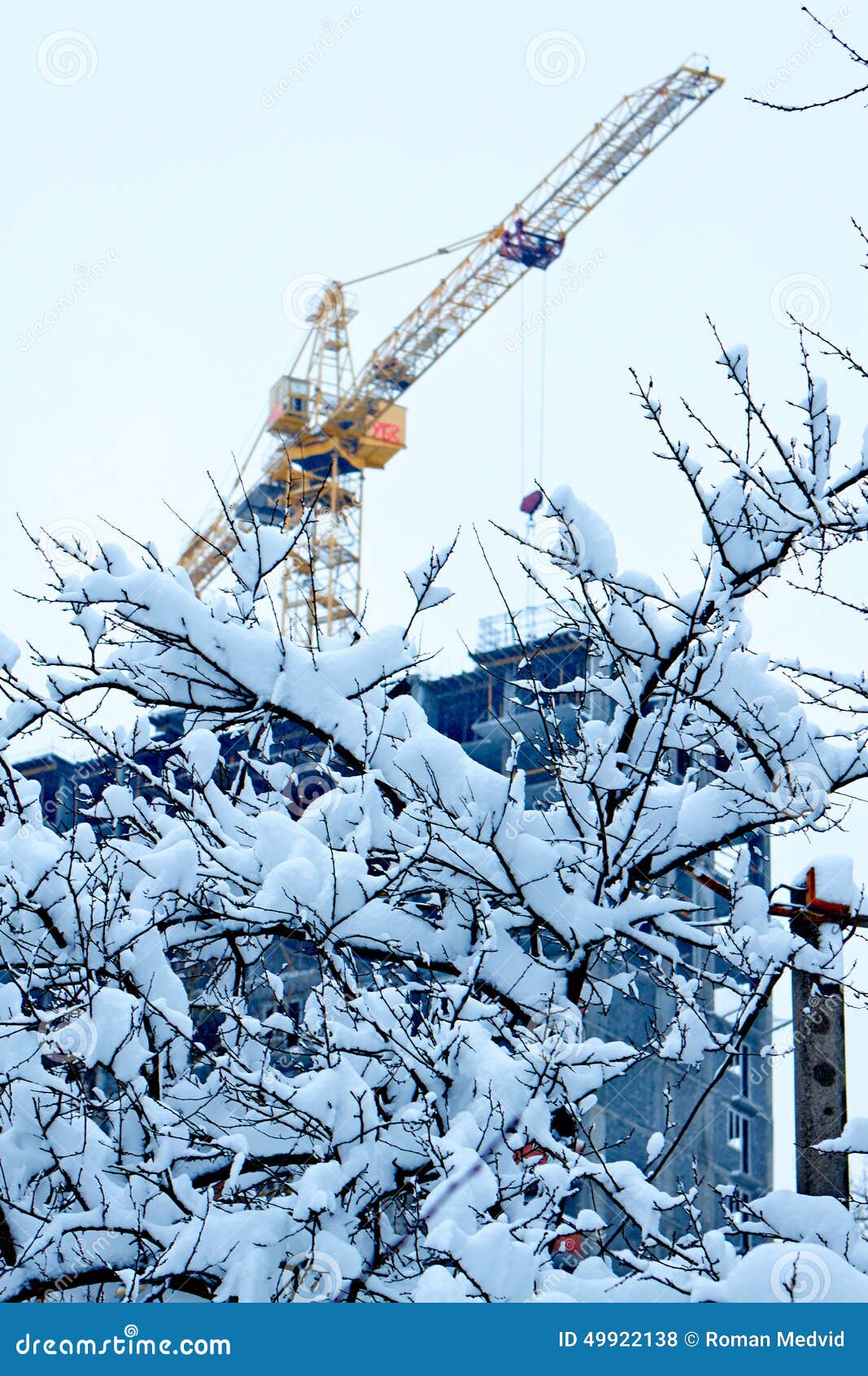 Construction Process in a Winter City Stock Photo - Image of dusk ...