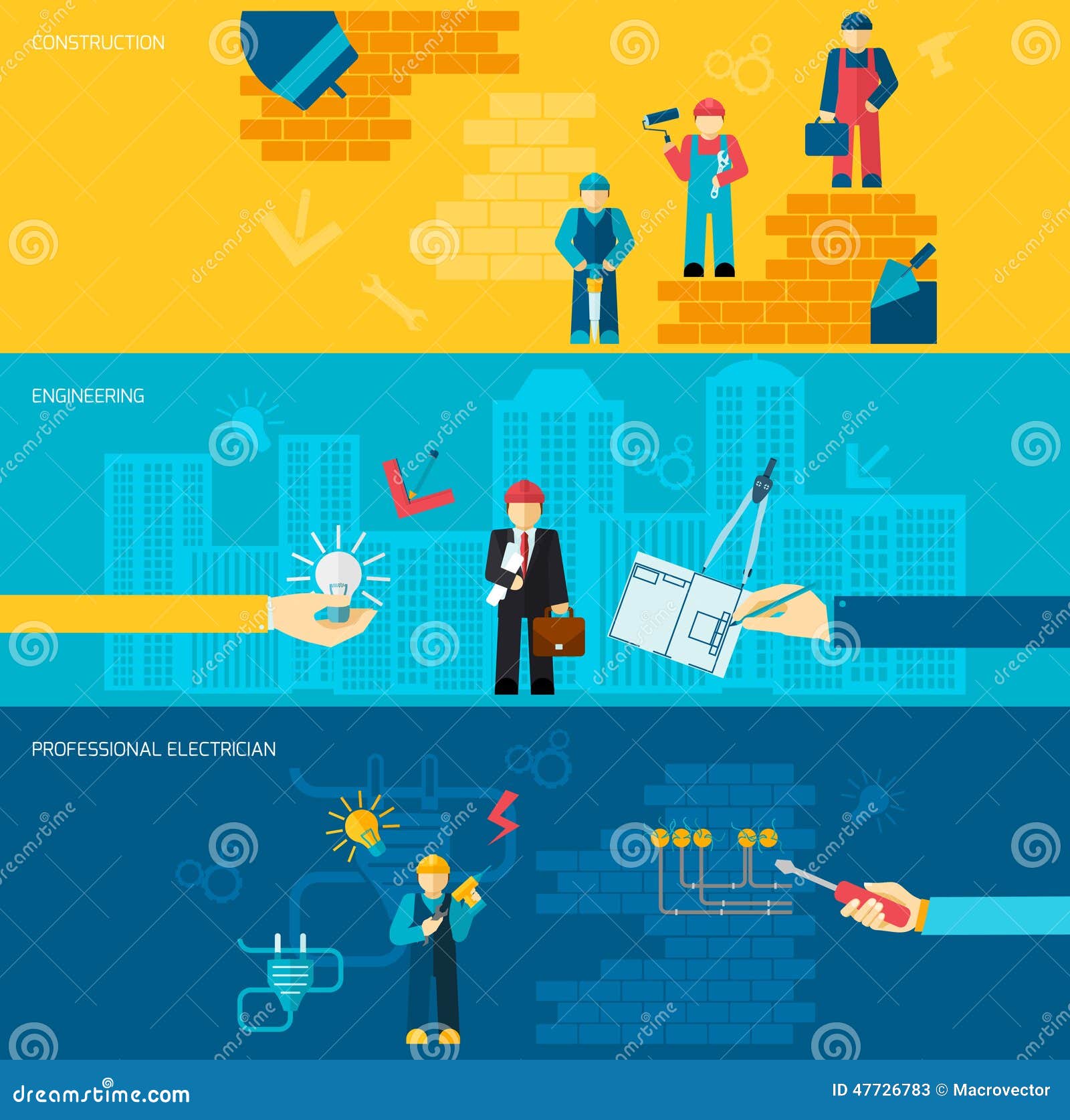 Set Of Construction Professions Icons. Collection Of Stylized Signs Of ...