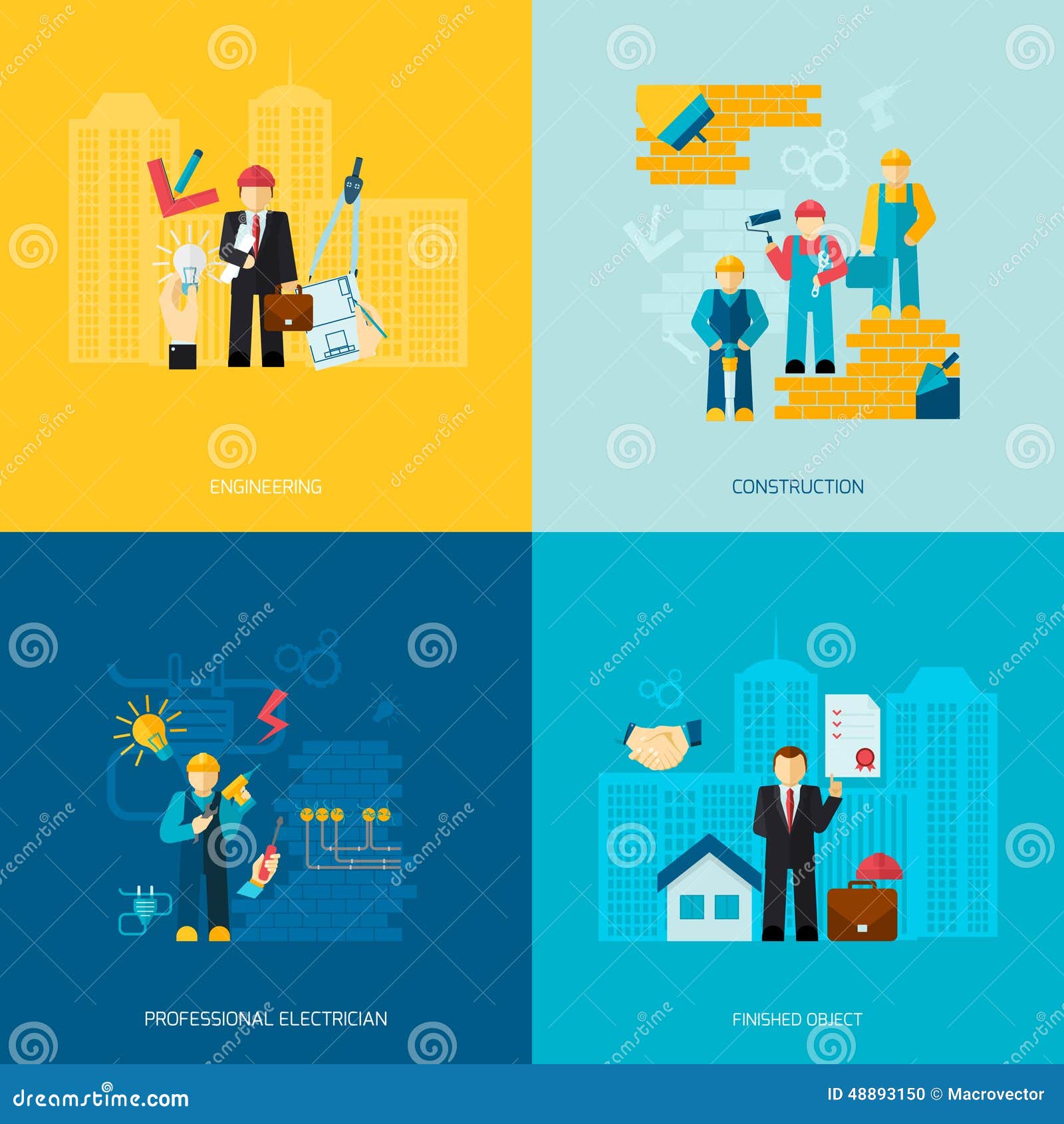 Set Of Construction Professions Icons. Collection Of Stylized Signs Of ...