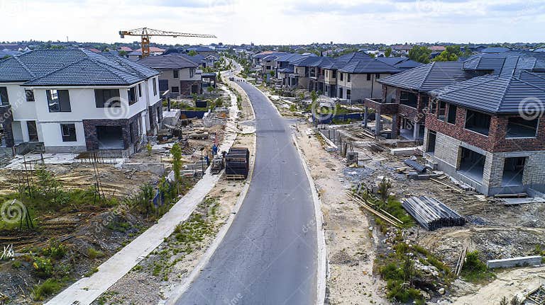 Construction Progress of Modern Homes Suburban Area Aerial View ...