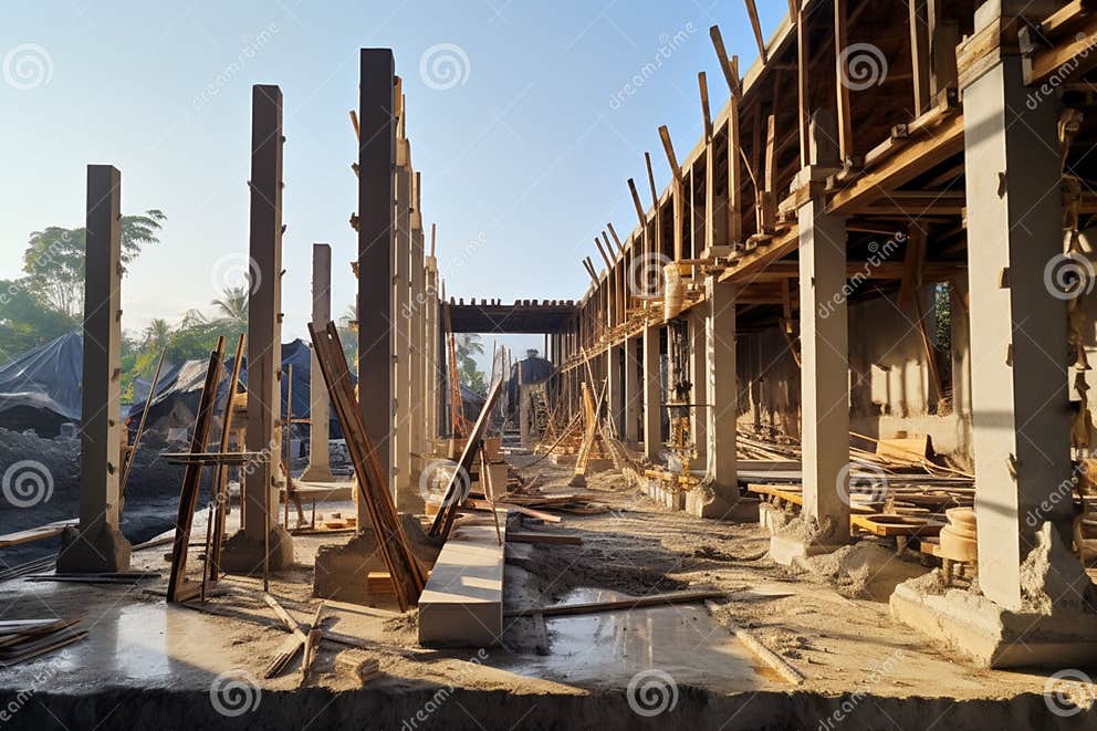The Construction Progresses As Cement is Poured for the Floor and ...