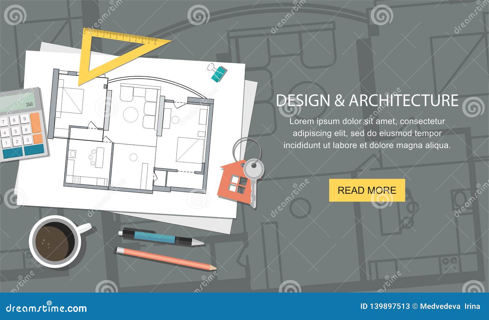 Construction Project Architect House Plan with Tools. Key with Symbol ...