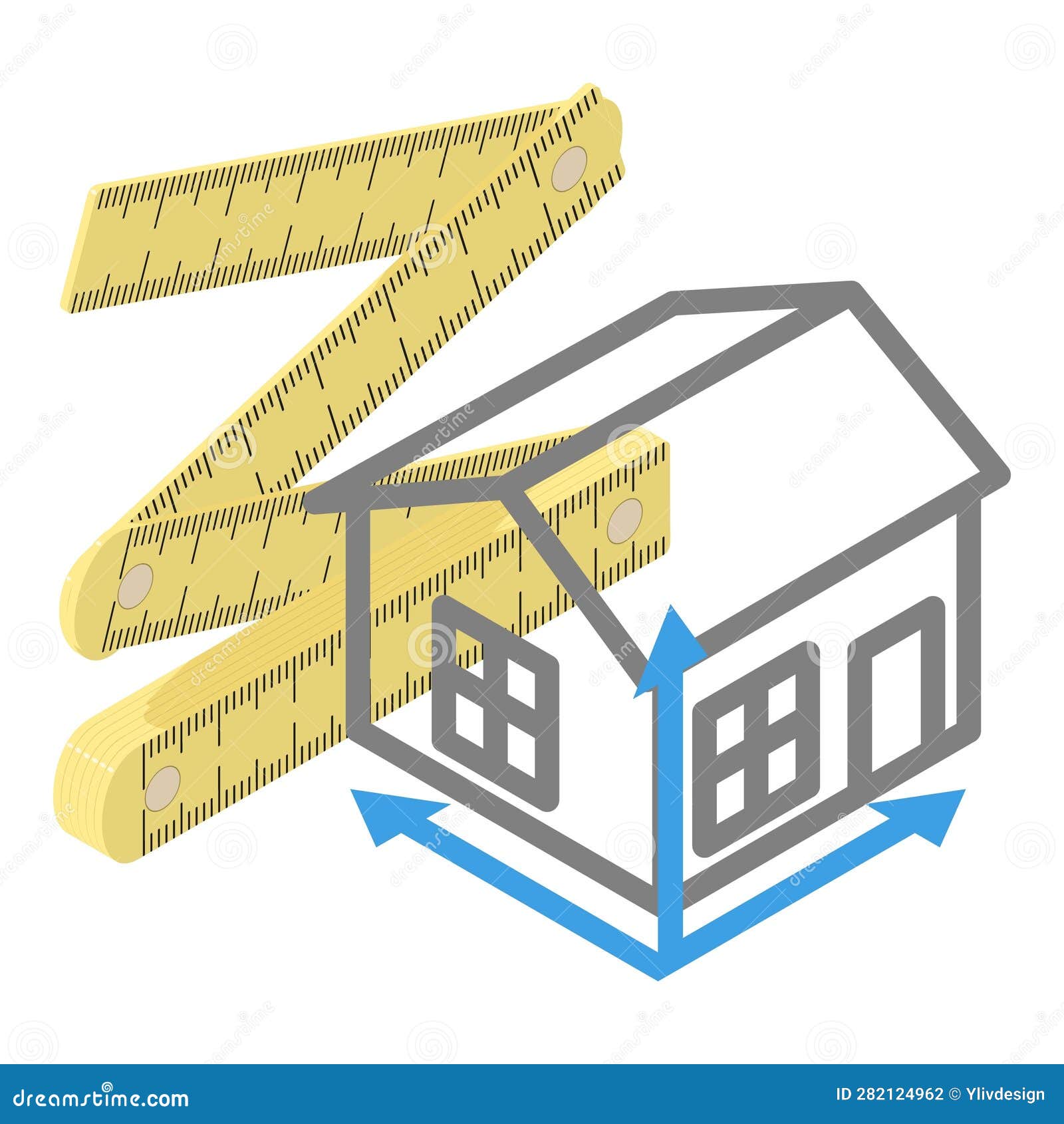 Construction Project Icon Isometric Vector House Projection And Foldable Ruler Stock Vector