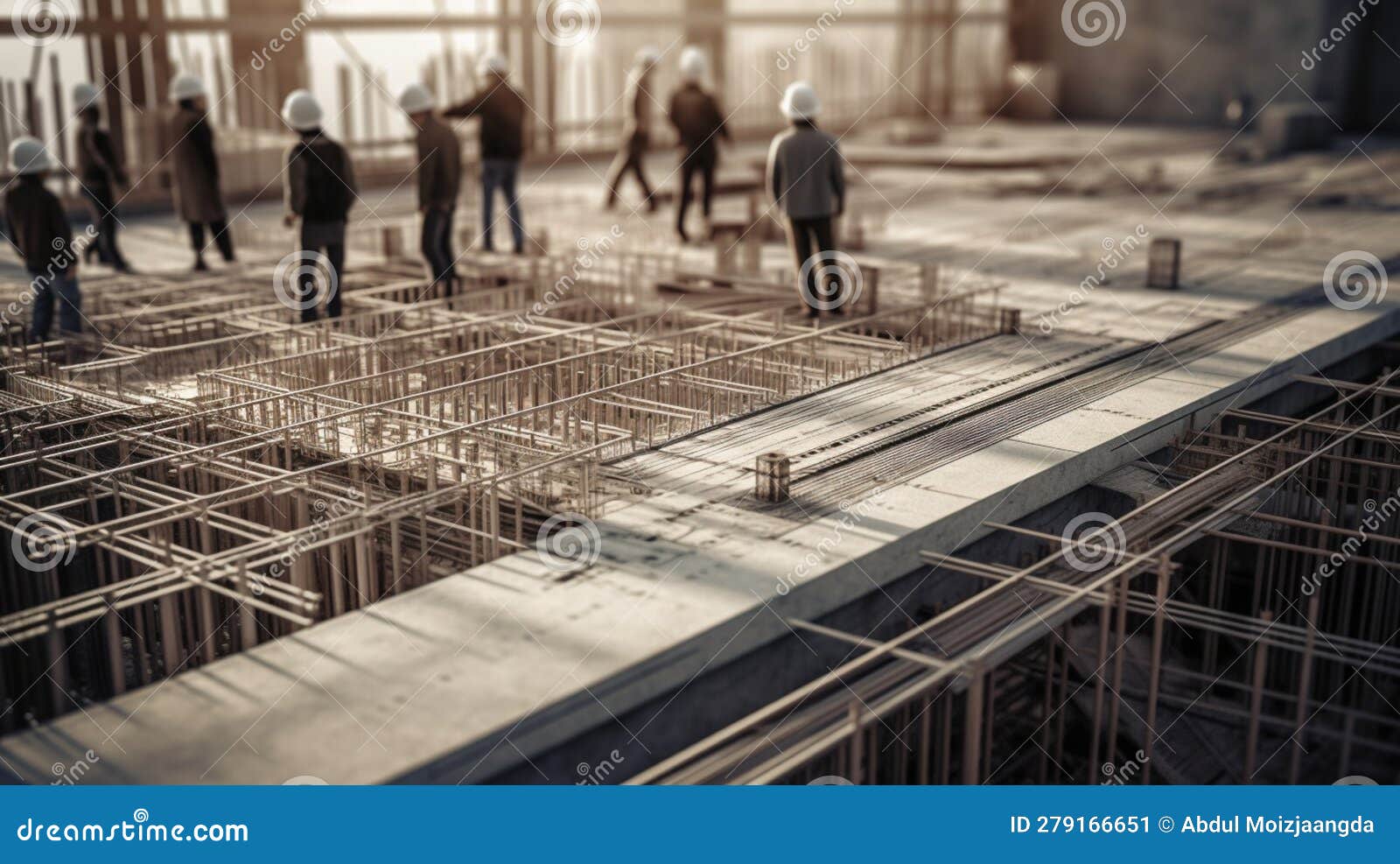 Construction Project in Progress As Workers Follow Detailed Blueprints ...