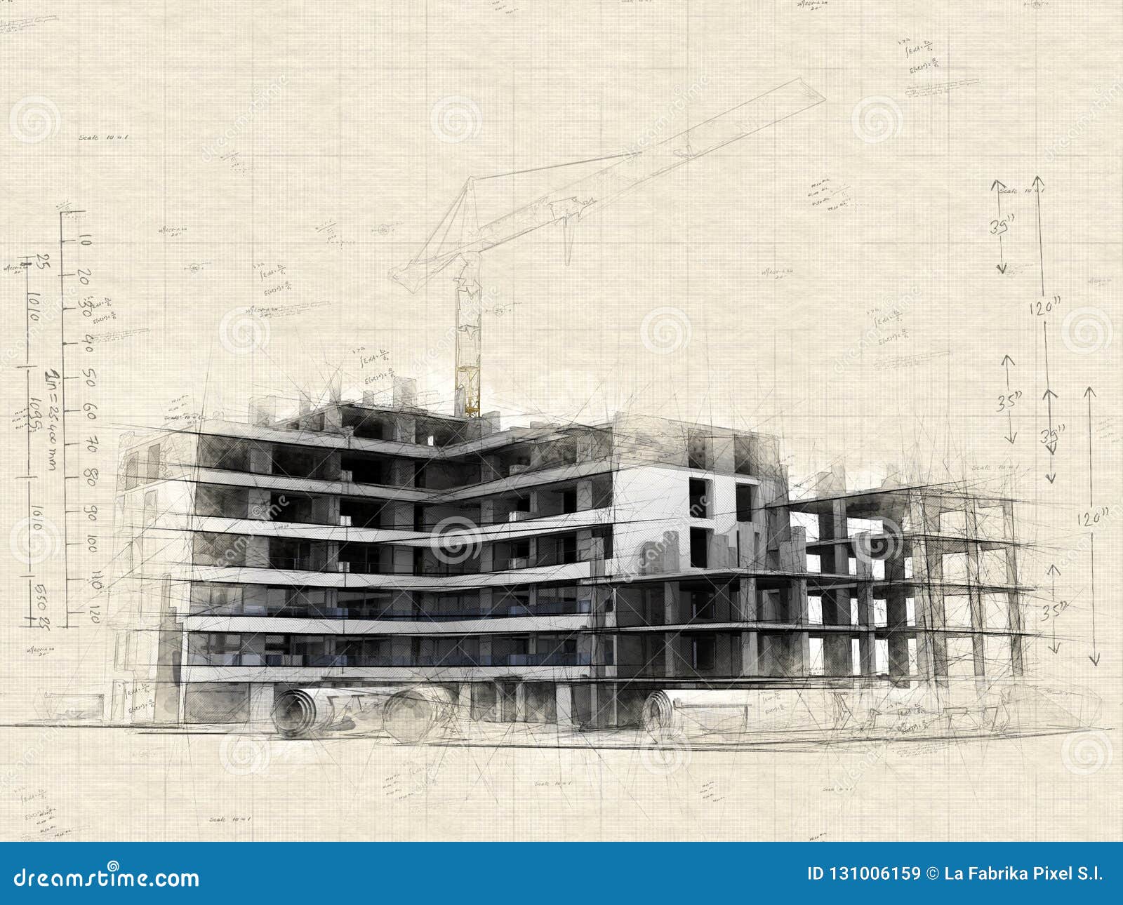 Construction Project in Progress Stock Illustration - Illustration of ...