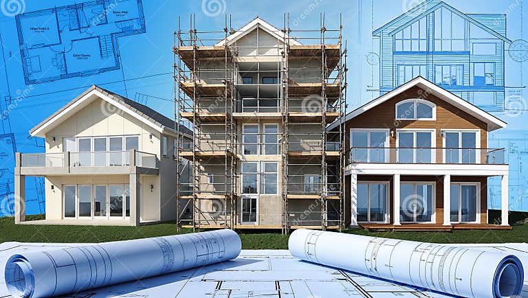 Construction Project Showing Different Stages of Building Process with ...