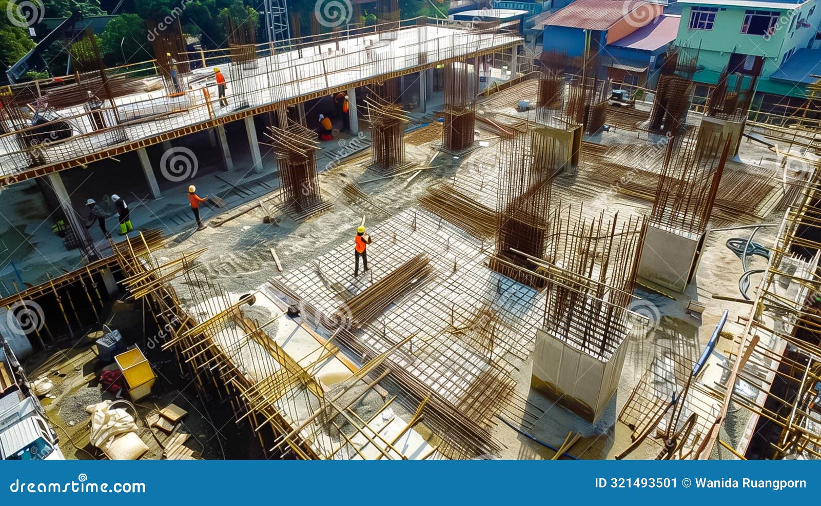 Construction Project a Construction Site with Workers Stock ...