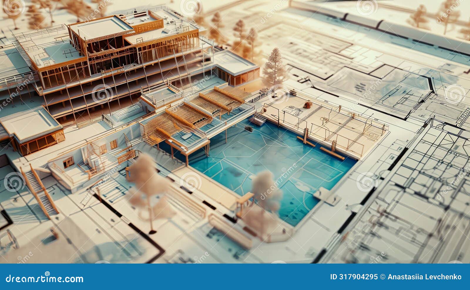 Construction Project, Spa Complex Building with Swimming Pool Under ...