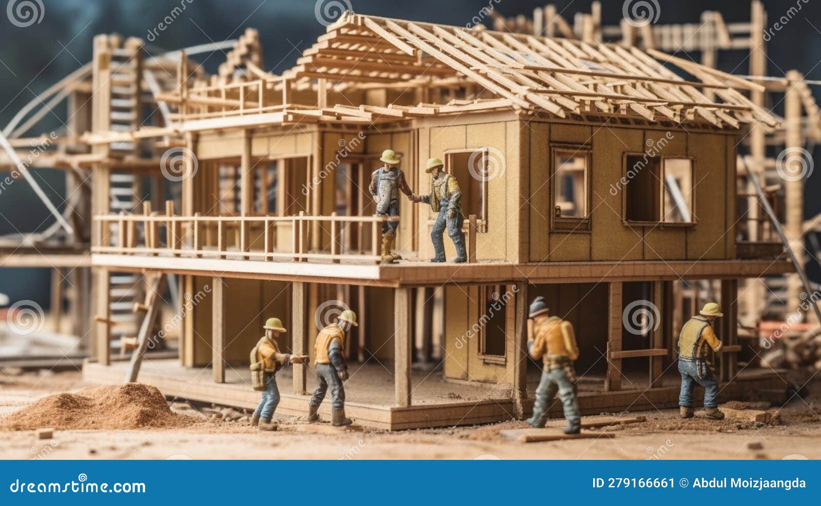 Construction Project Underway As Workers Build a House from Blueprints ...