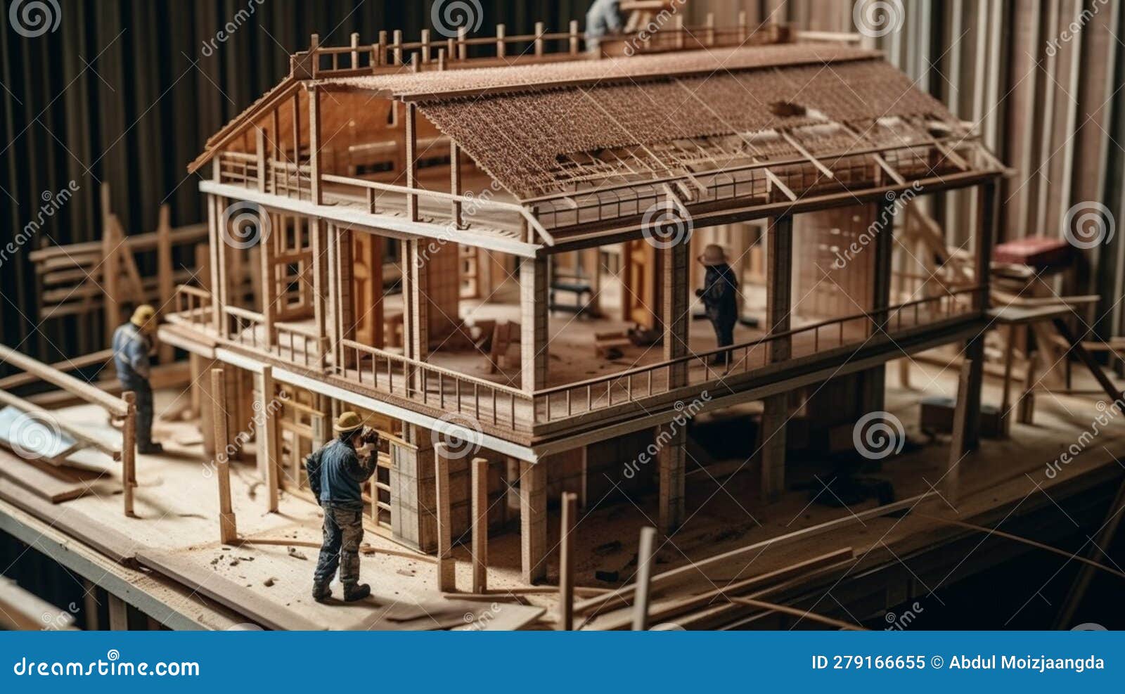 Construction Project Underway As Workers Build a House from Blueprints ...