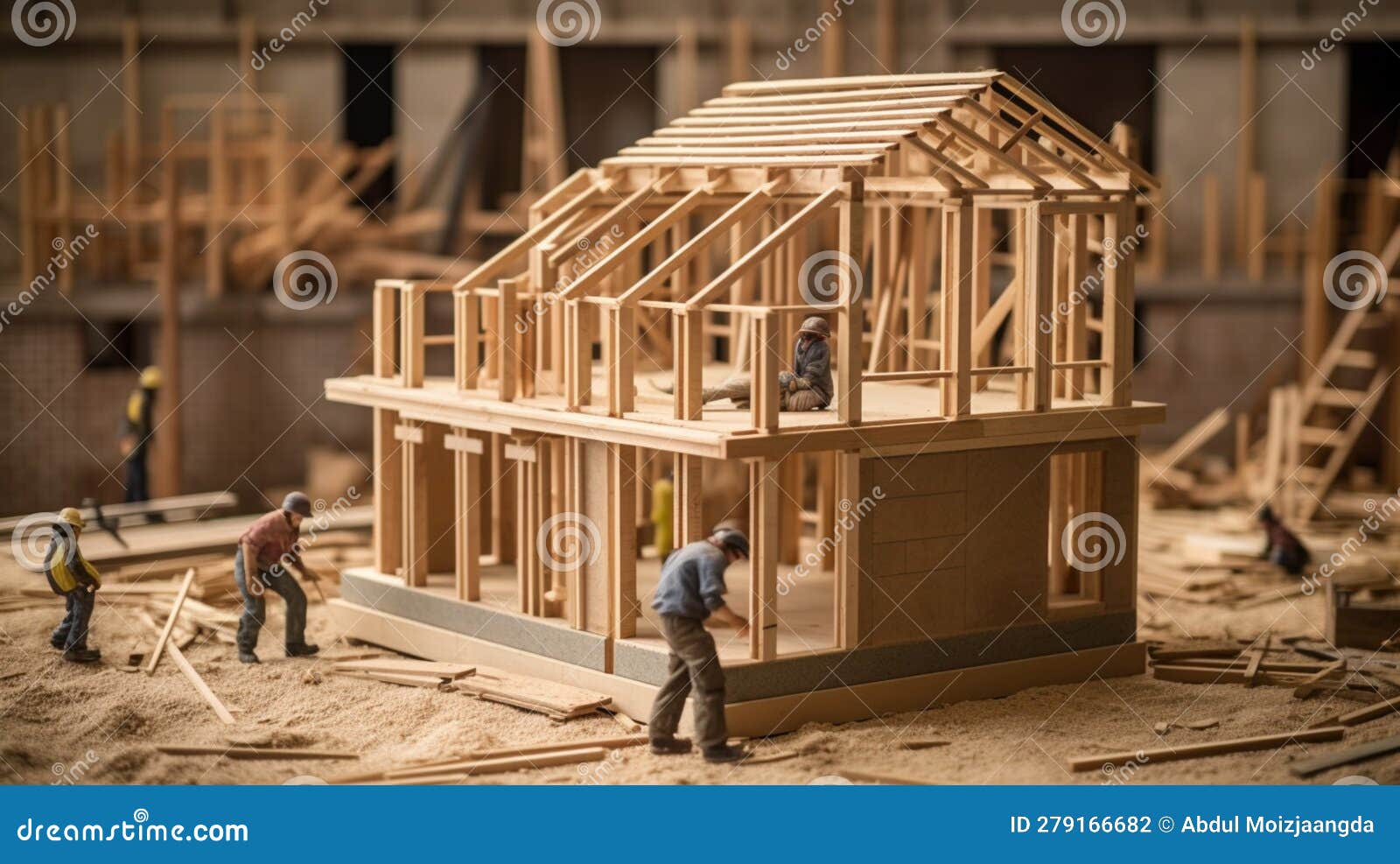 Construction Project Underway As Workers Build a House from Blueprints ...