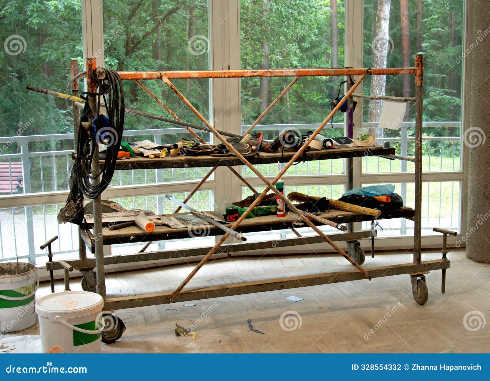 Construction Rack during Renovation in a Large Room with Tools Stock ...
