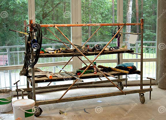 Construction Rack during Renovation in a Large Room with Tools Stock ...