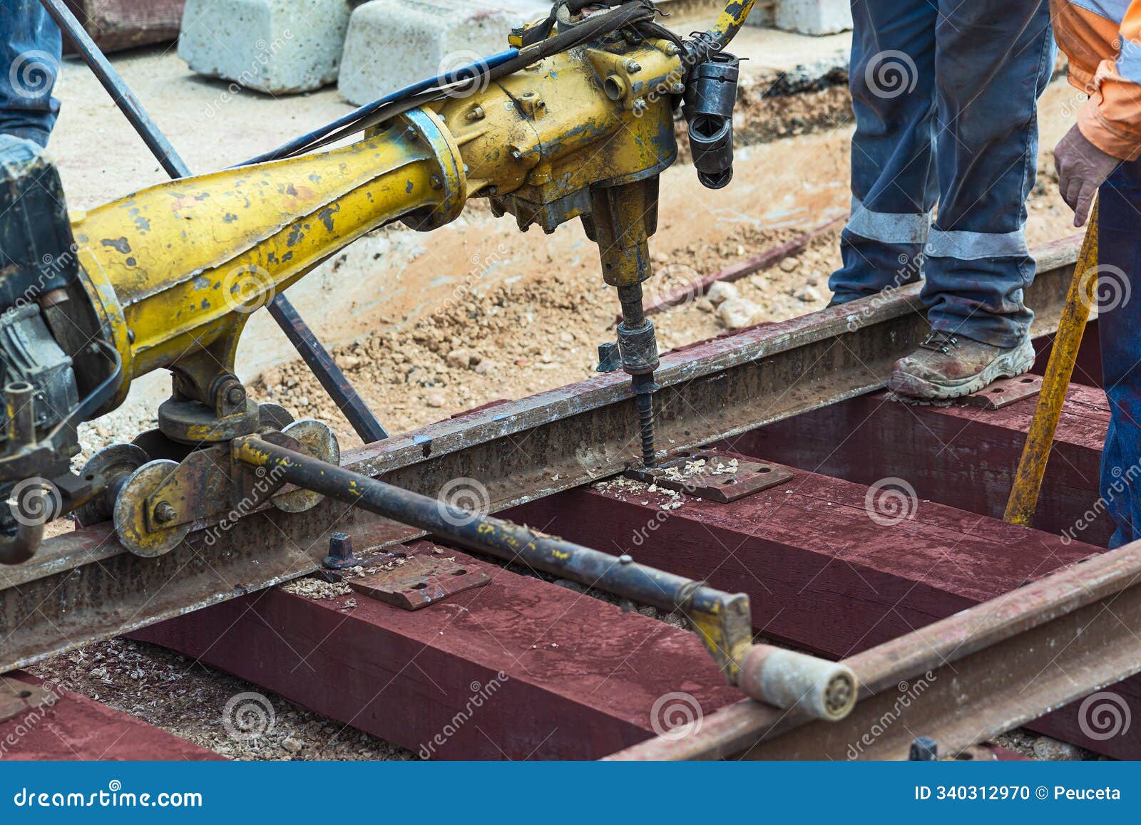 Construction of Railway Track with Wooden Sleepers. Stock Photo - Image ...