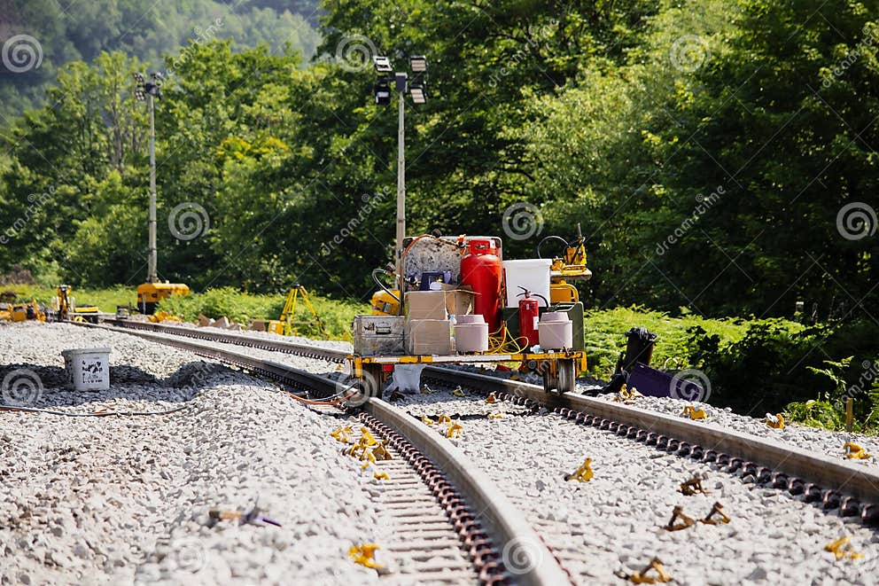 Construction of a Railway Track, Work on a Railway Stock Image - Image ...