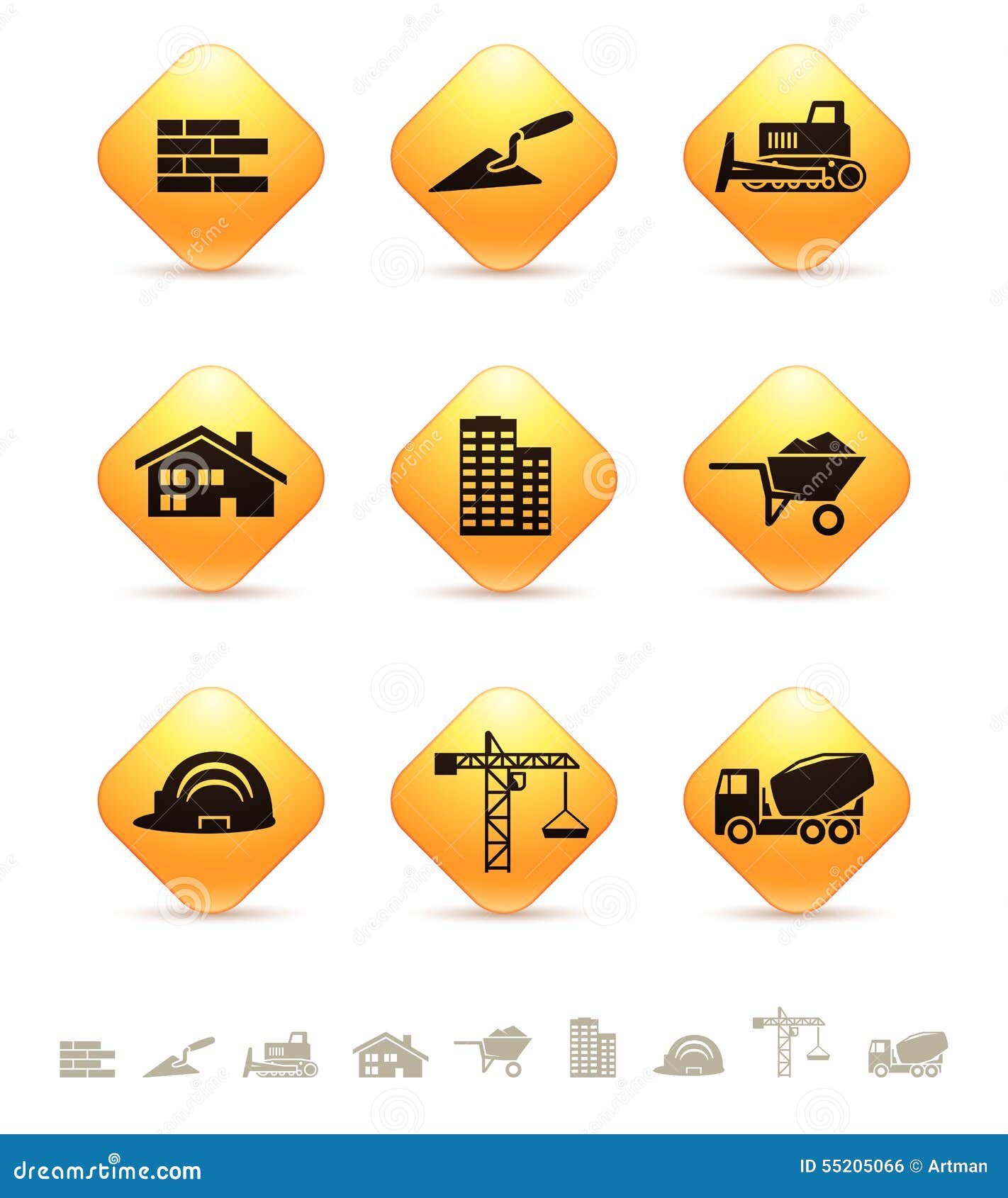 Construction and Realty Icons on Yellow Rhombic Buttons Stock Vector ...