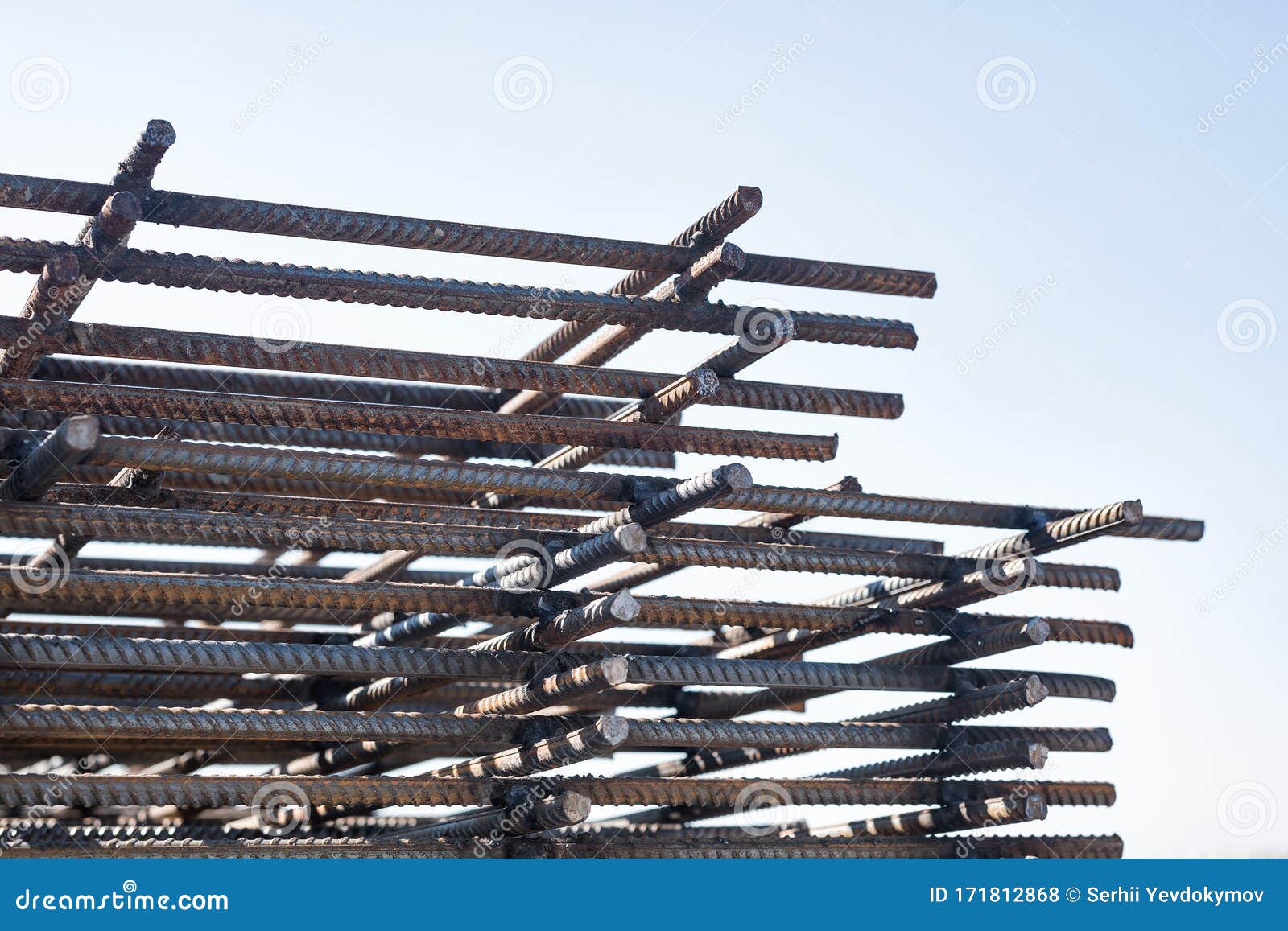 Construction Rebar Steel Work Reinforcement. Iron Grid Stock Photo ...