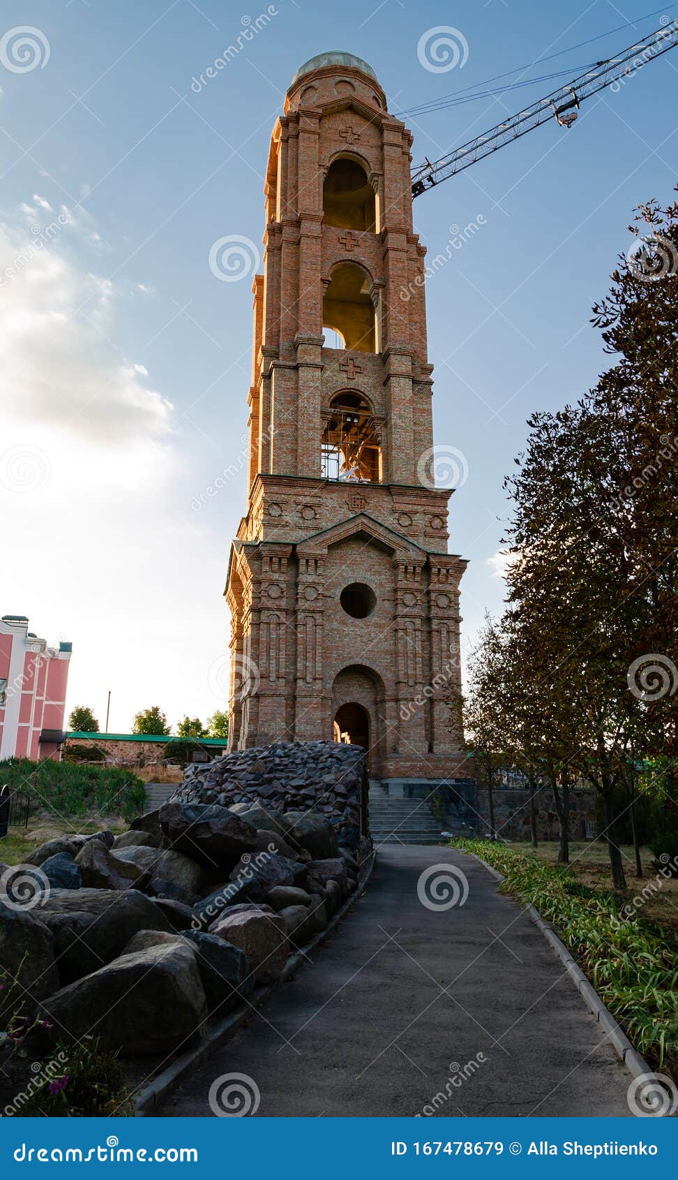 Construction of a Red Brick Bell Tower on the Territory of an Orthodox ...