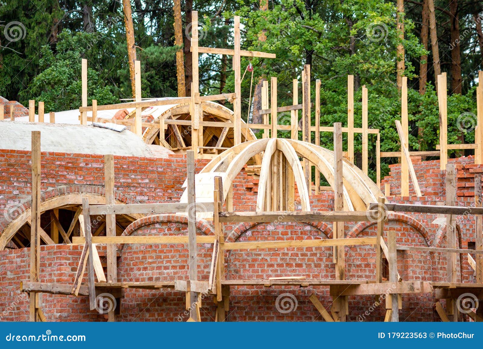 Construction of a Red Brick Building Stock Image - Image of arch ...
