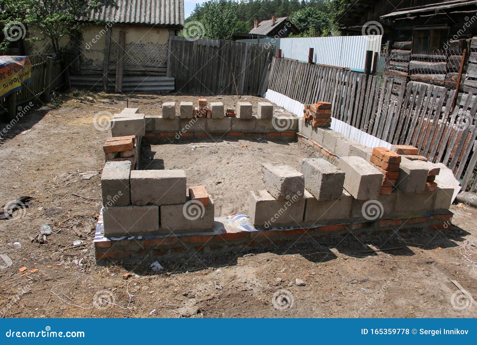 Construction of the Red Brick Foundation Stock Photo - Image of design ...