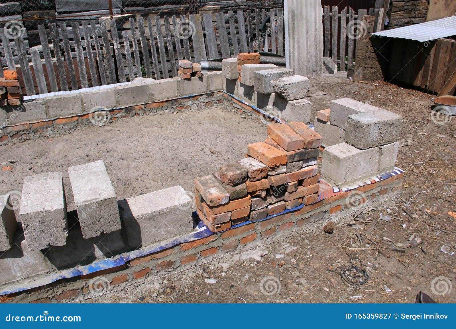 Construction of the Red Brick Foundation Stock Image - Image of laborer ...