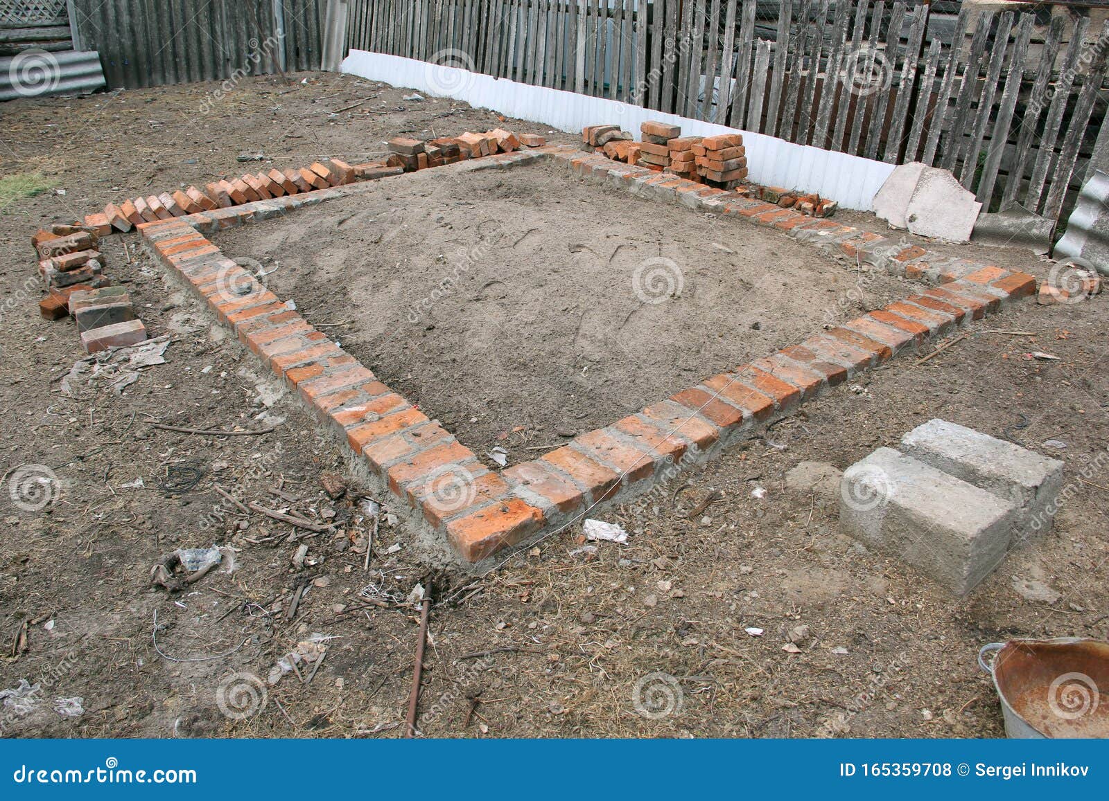 Construction of the Red Brick Foundation Stock Photo - Image of ...